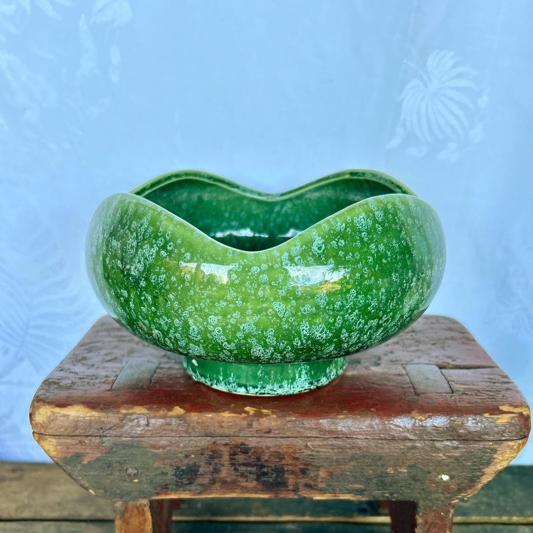 Vintage Hall Pottery Green Mottled Planter - Etsy