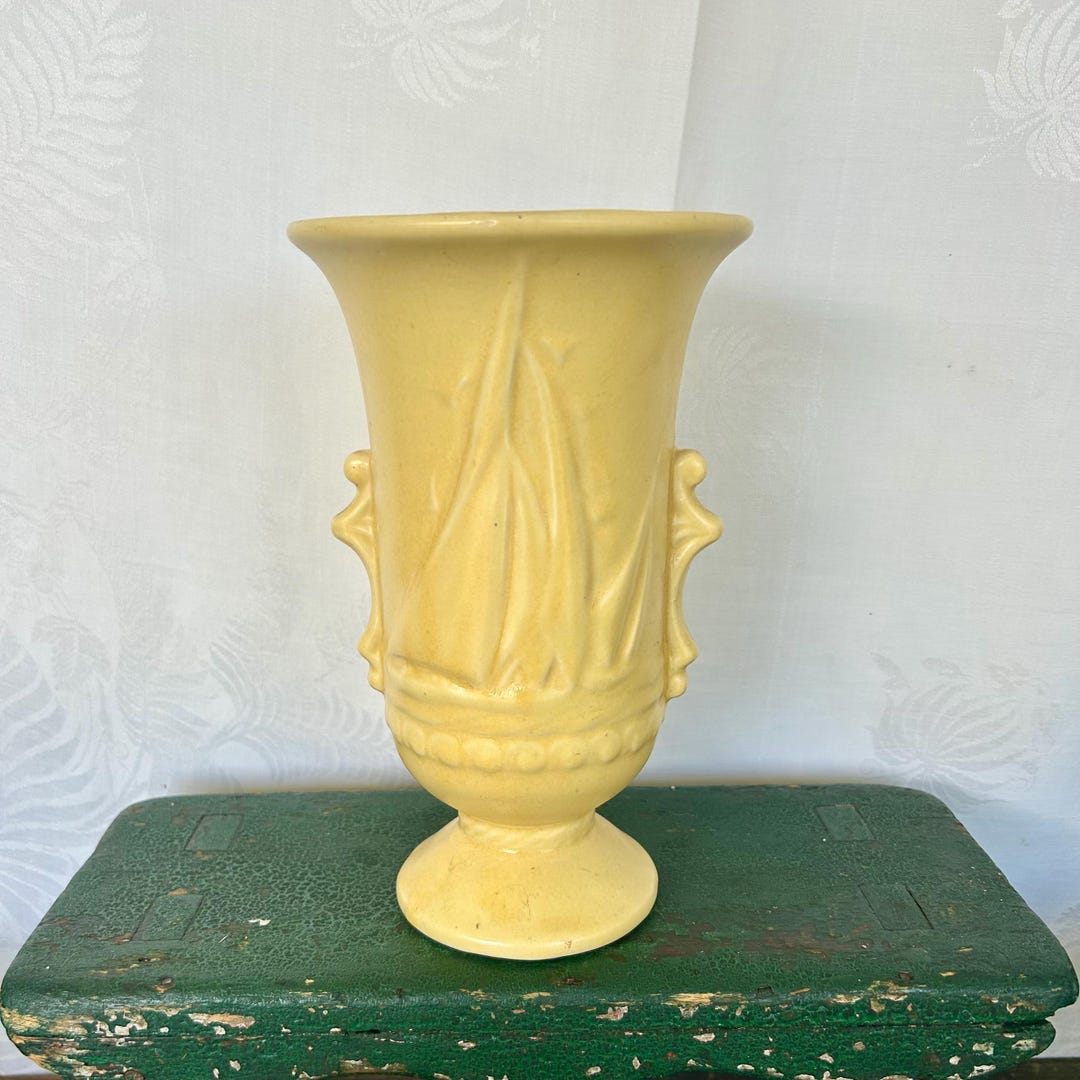 Vintage Nelson Mccoy Pottery Double Handled Sailboat Vase in Yellow - Etsy