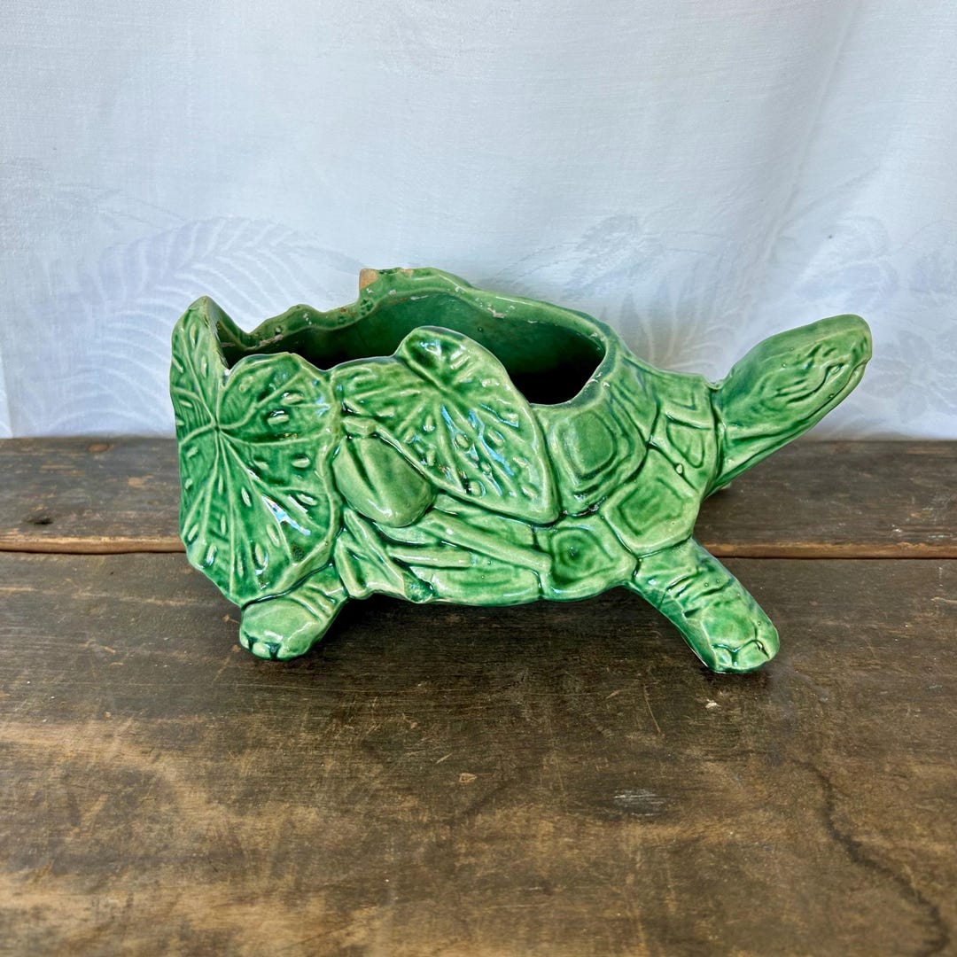Vintage Mccoy Pottery Smiling Turtle Planter in Emerald Green - Etsy