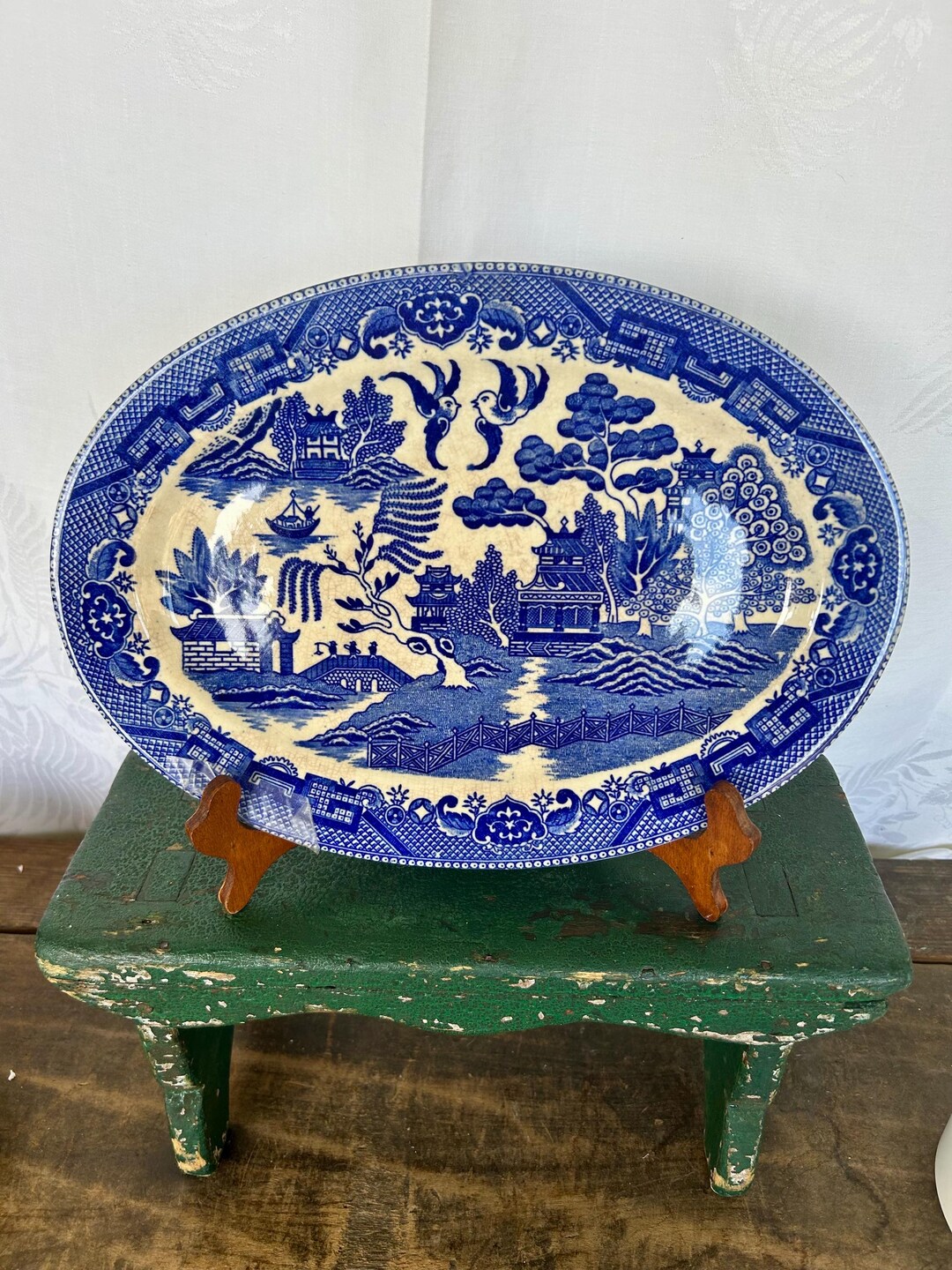 Antique Japan Blue Willow Ware Chinoiserie Oval Platter, Willow Ware ...