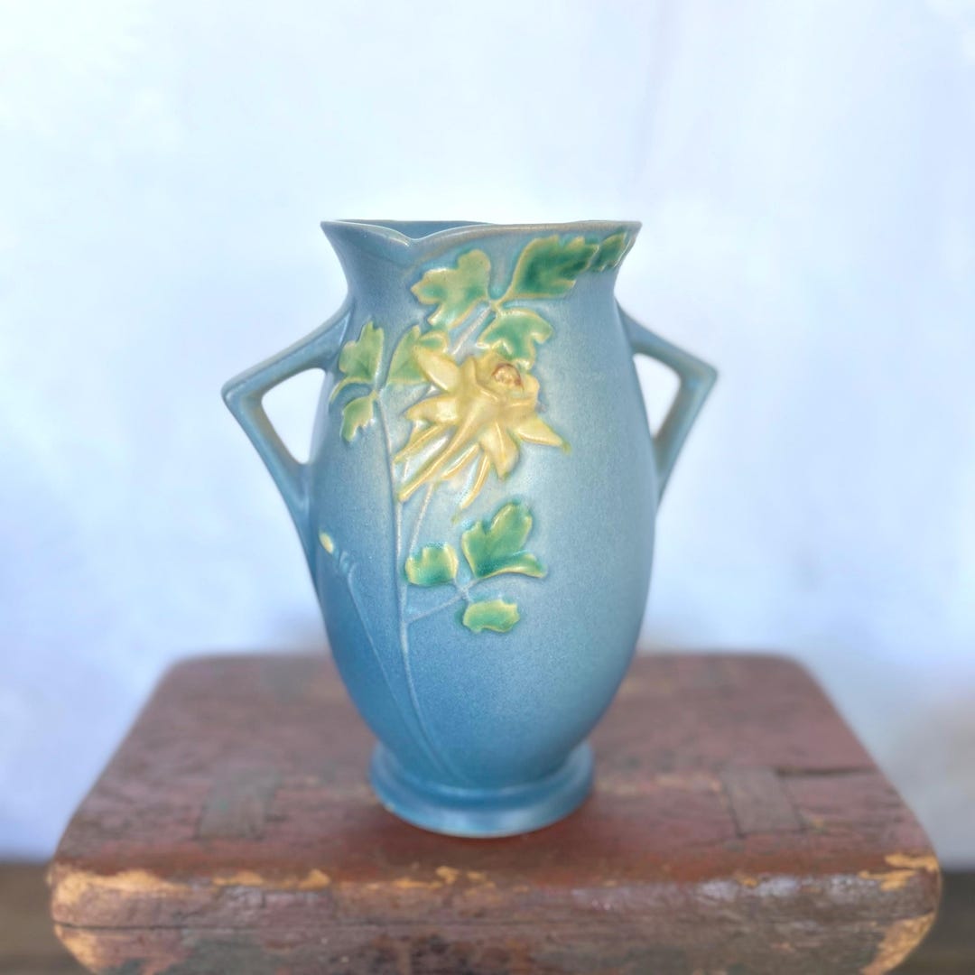 Vintage Roseville Pottery Columbine Vase 17-7 in Frost Blue - Etsy
