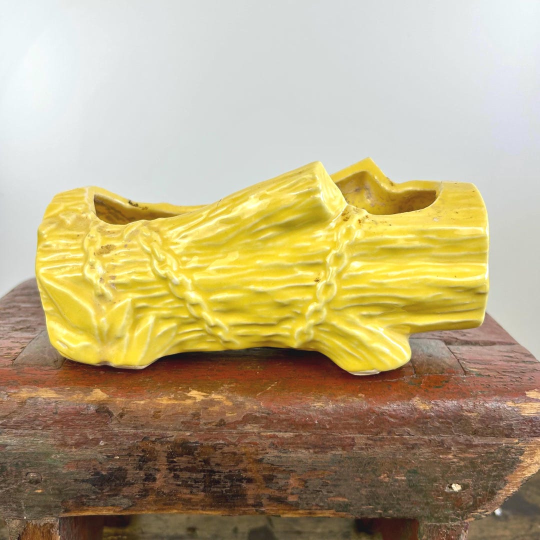 Vintage Mccoy Pottery Ceramic Log Planter in Yellow - Etsy