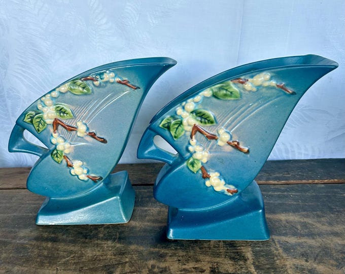 Set of 2 Roseville Antique Pottery Green Snowberry Art Deco Shape 6 ...