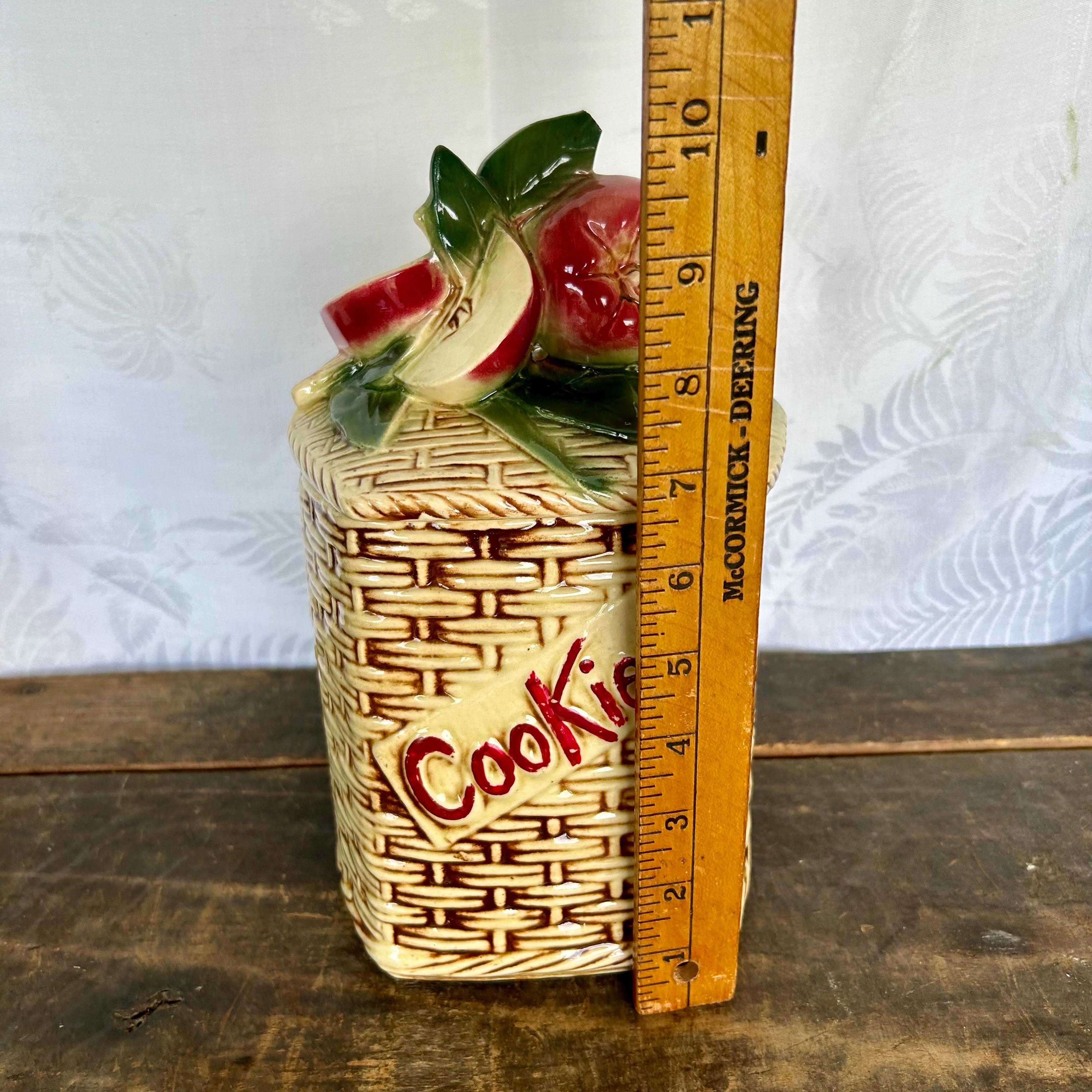 Vintage Mccoy Basket Weave Cookie Jar Topped With Apple Slices, Retro ...
