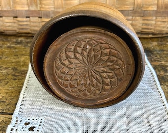 19th Century Primitive Antique Radial Star Turned Treenware Wood Butter ...