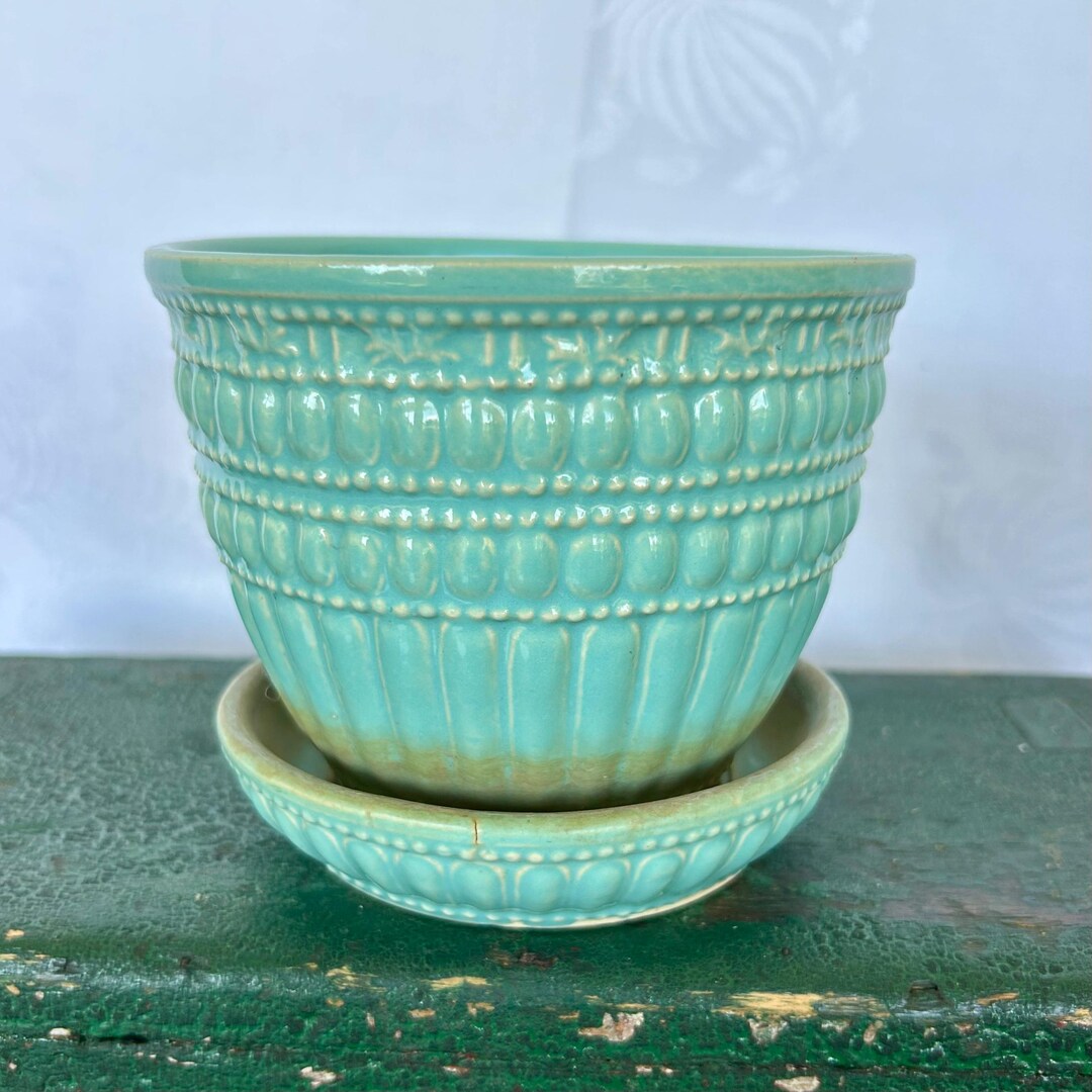 Vintage Mccoy Pottery Medium Beaded Planter Planter With Attached ...