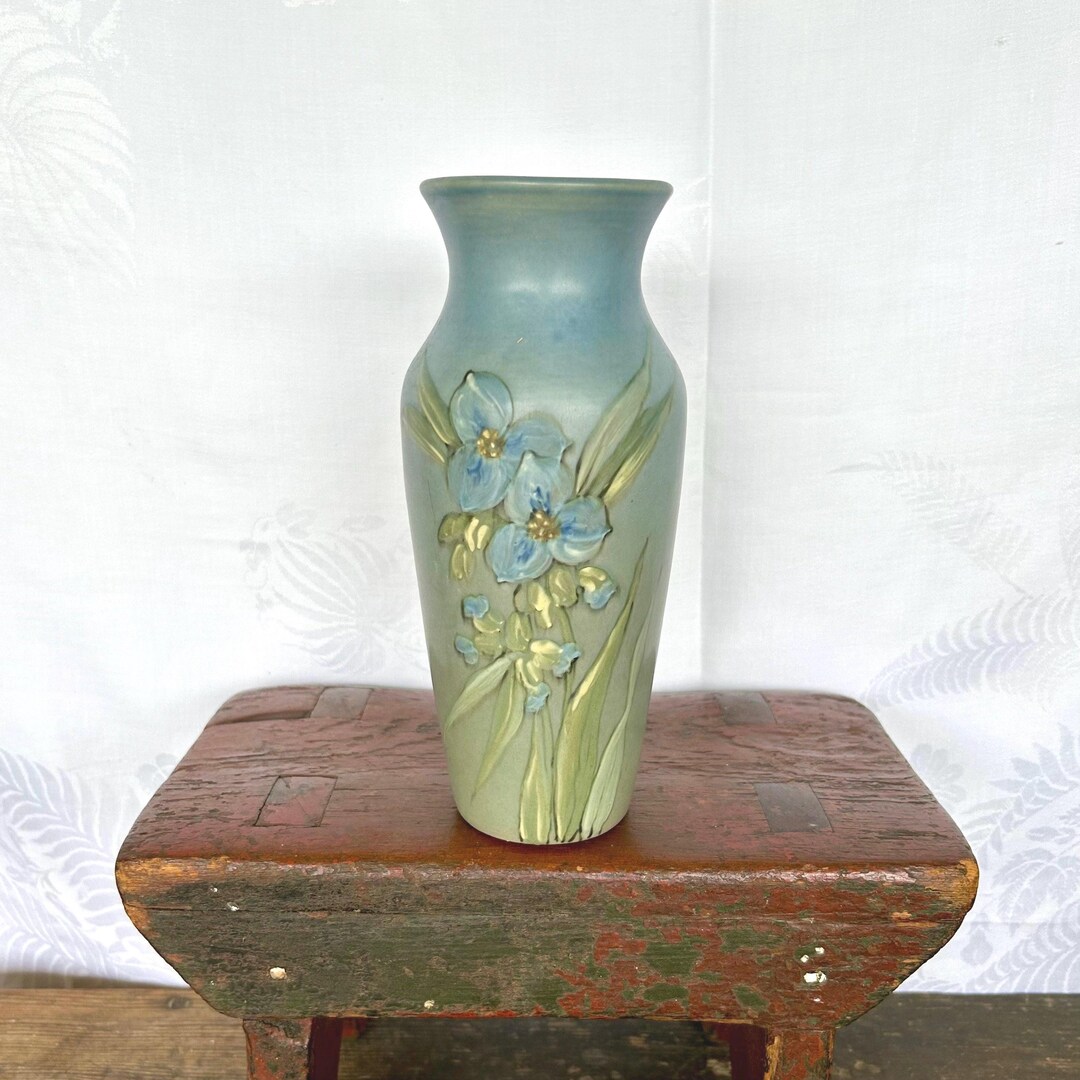 Weller Pottery Hudson Handpainted Spiderwort and Leaves Vase Signed by ...