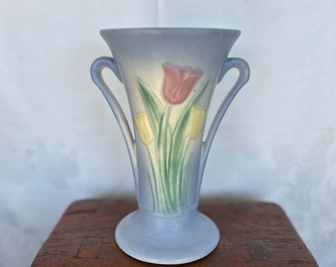 Hull Pottery Double Handled Tulip Vase 110-33-8 in Blue C 1938 - Etsy