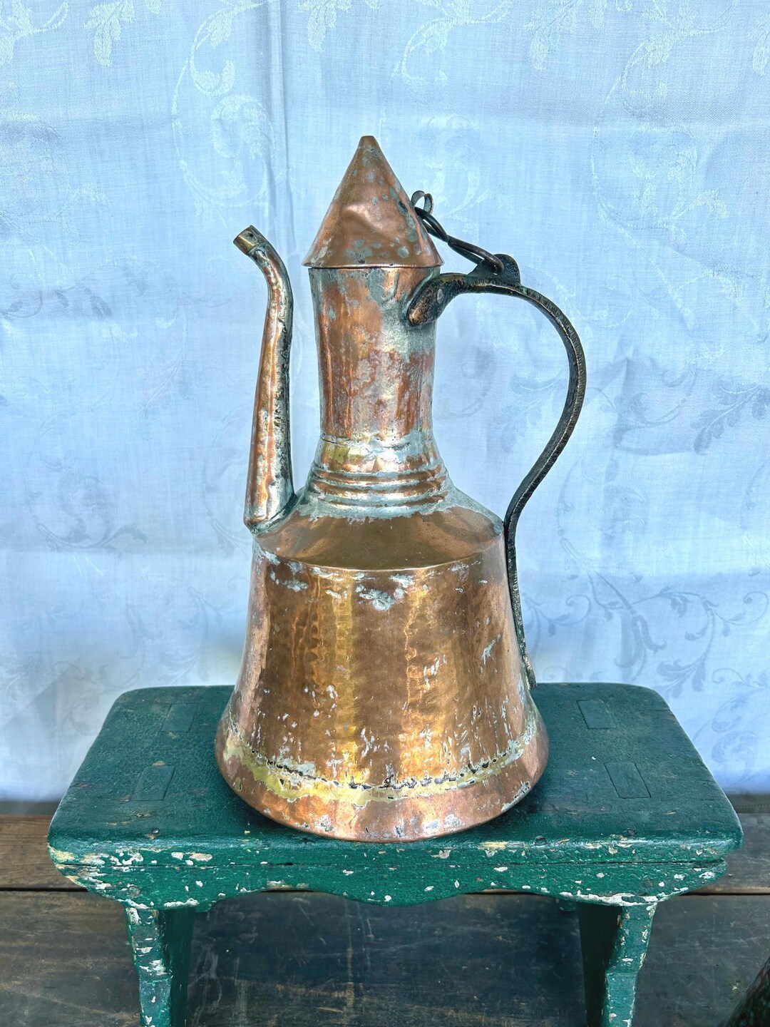 Antique Middle Eastern Arabic Hand Forged Hammered Copper & Brass Ewer ...
