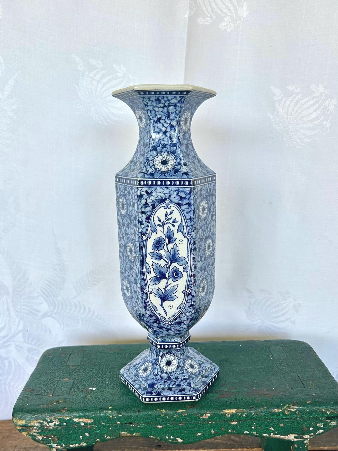 Antique 19th Century Dutch Delft Pottery Vase Blue and White Floral ...