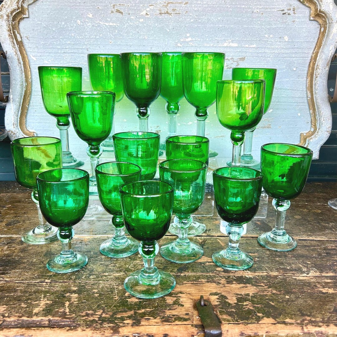Set of Recycled Mexican Art Glass Hand Blown Goblets, 3 Sizes - Etsy