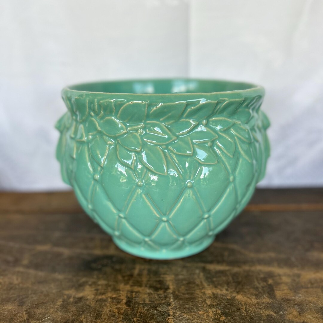 Vintage Mccoy Pottery Large Diamond Point Cushion Quilted Planter With ...