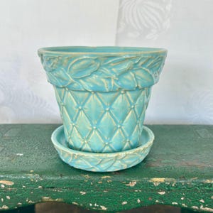 Vintage Mccoy Pottery Quilted Planter With Attached Saucer in Blue - Etsy