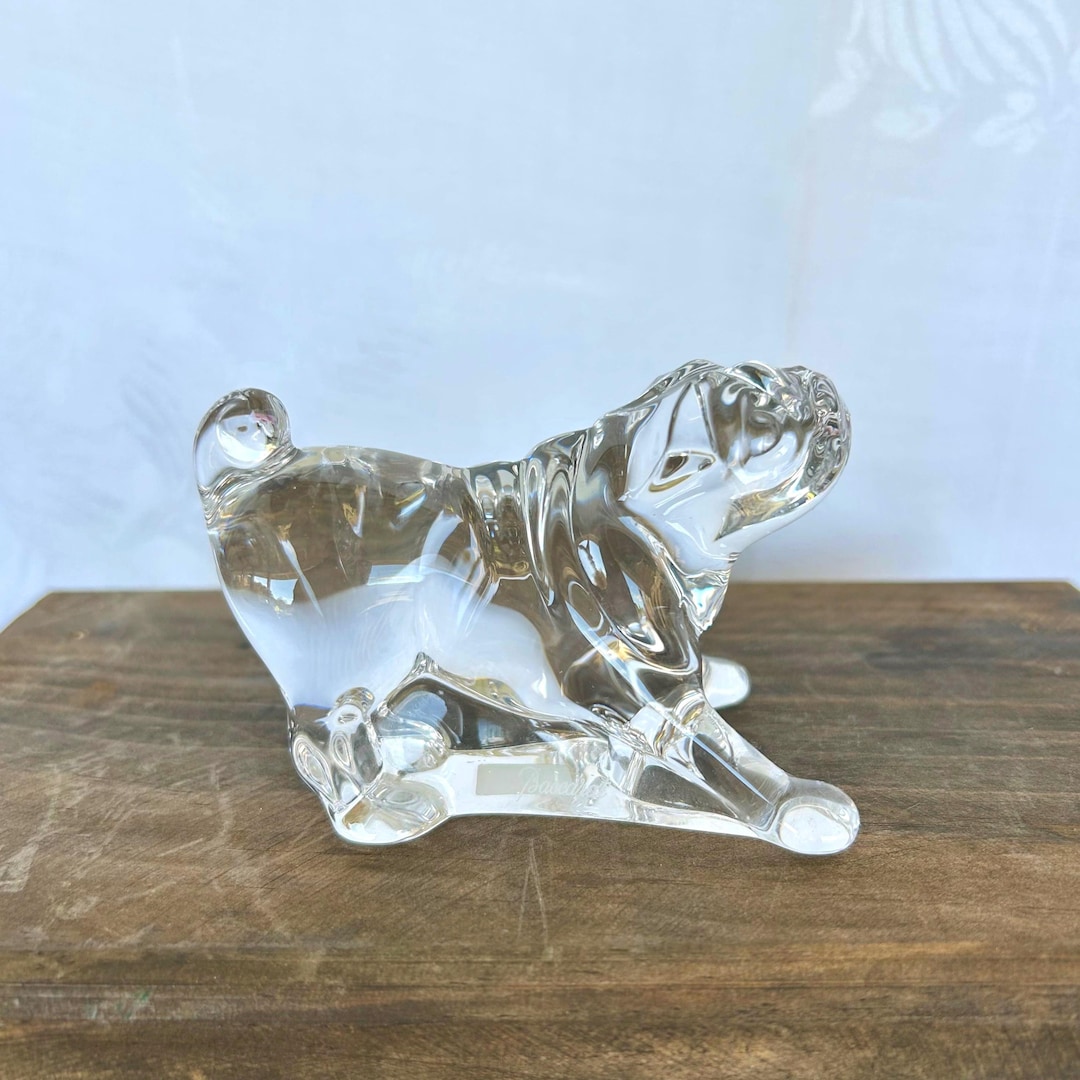 2000s Baccarat Carlin Pug Dog Figurine or Paperweight, Signed Baccarat ...