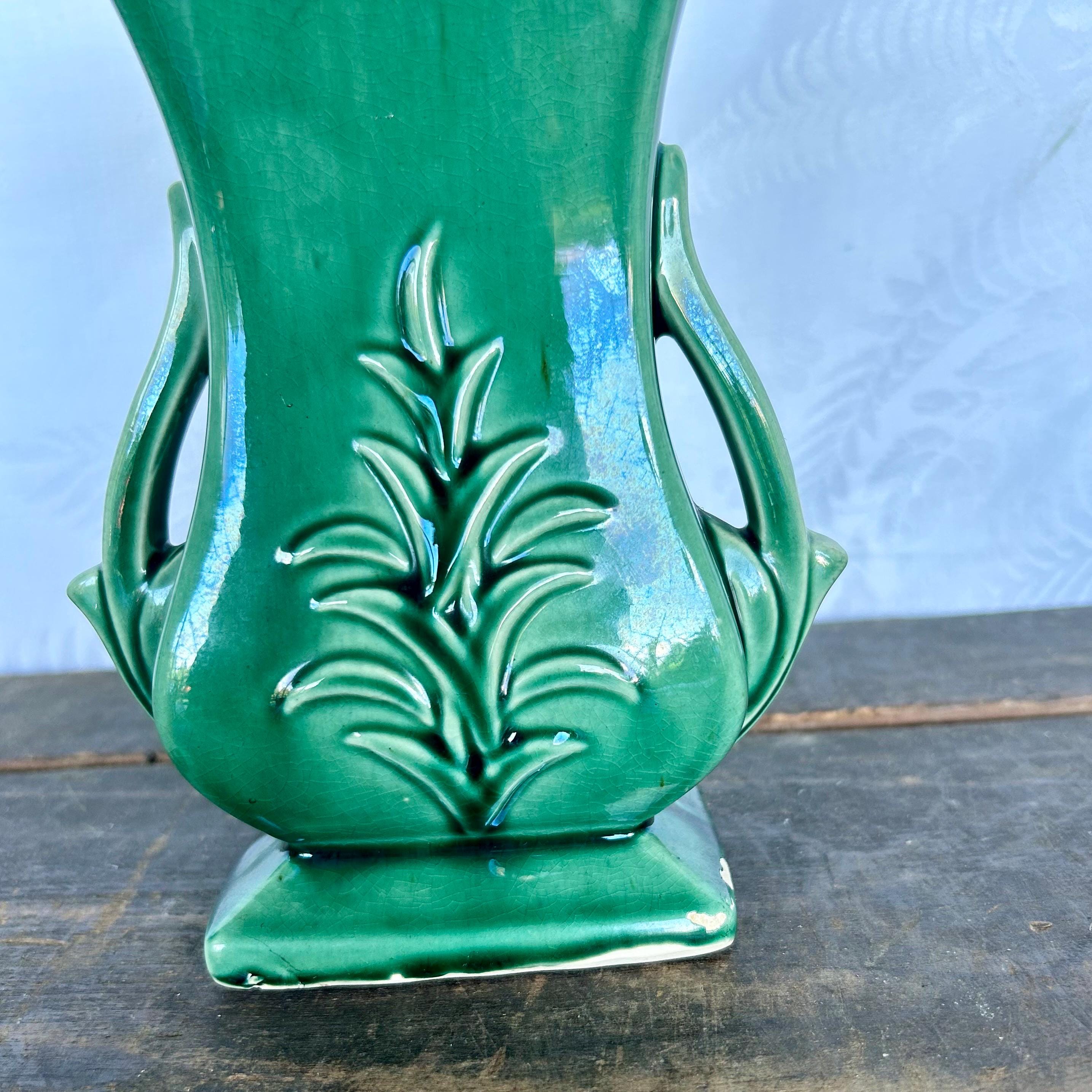 Vintage Mccoy Pottery Vase in Emerald Green With Double Handles and a ...