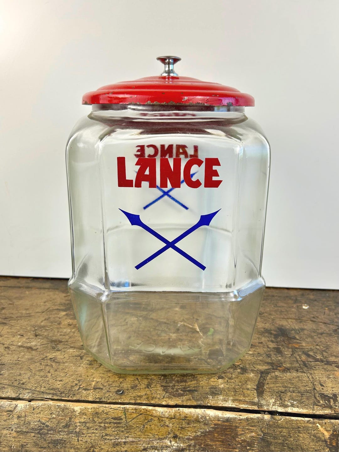 1930’s Large 8 Sided Lance Advertising Display Jar With Red Metal Lid ...