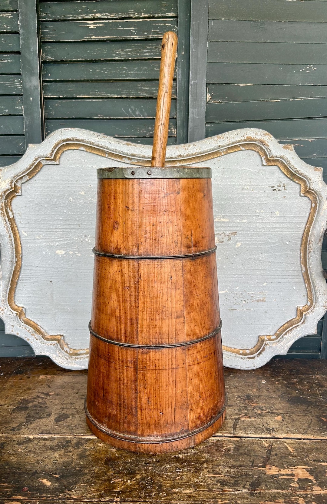 Primitive Antique Wooden Barrel Iron Banded Butter Churn With Lid and ...