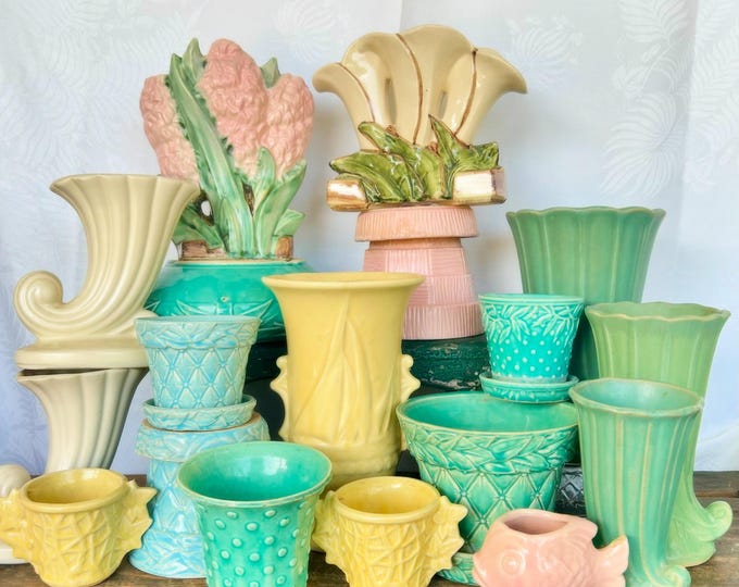 Pair of Mccoy Pottery Cornucopia Vase With Oval Base, USA Pottery Vases ...