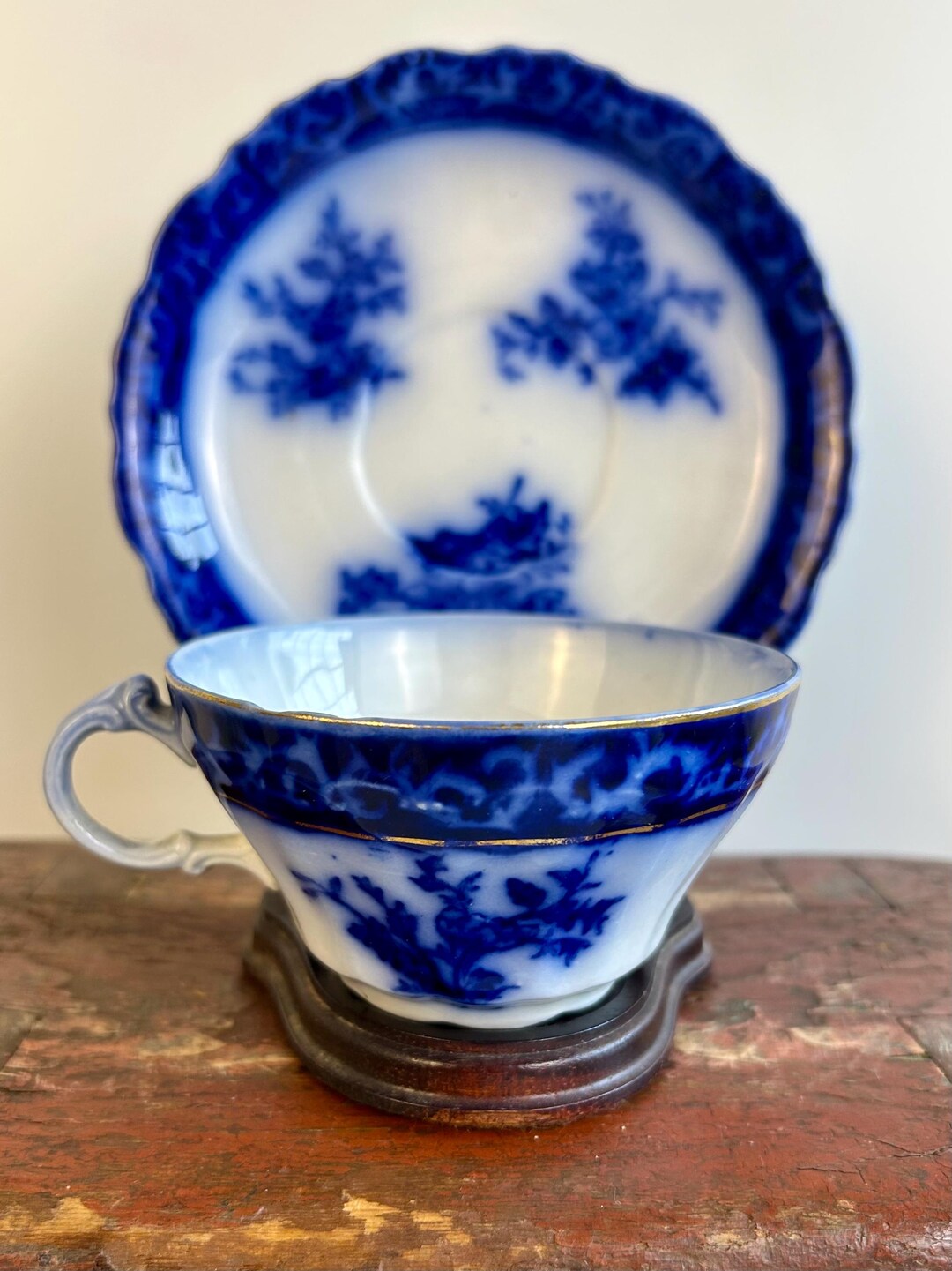 Antique Flow Blue Stanley Pottery England Transferware Teacup and ...