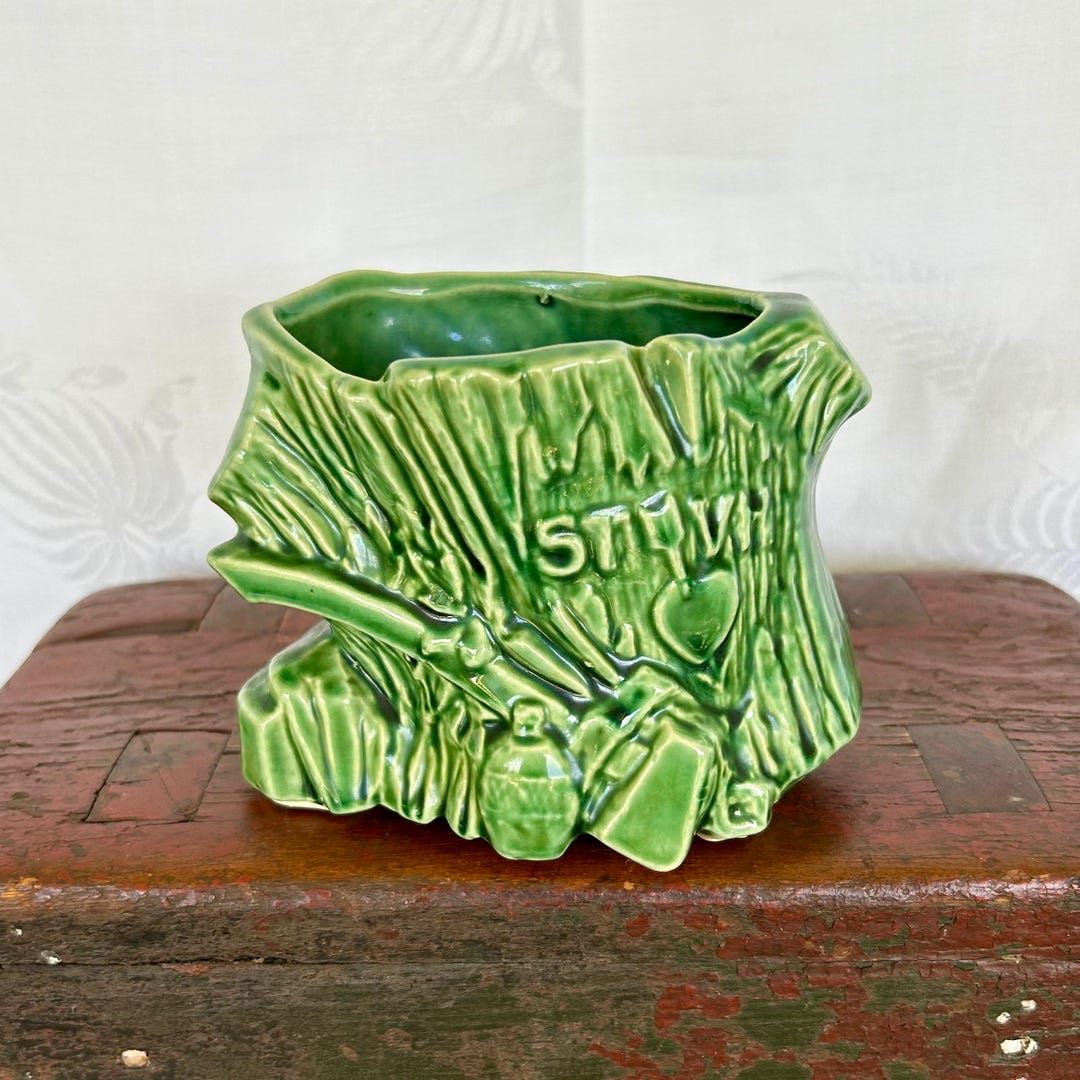 Vintage Mccoy Pottery Tree Stump Planter With Heart and Carved Initials ...