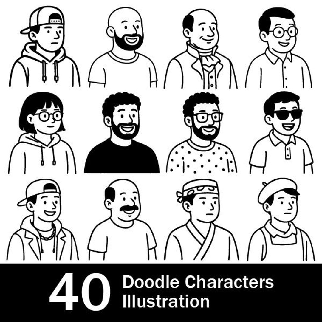 40 Doodle Characters Illustration - Etsy