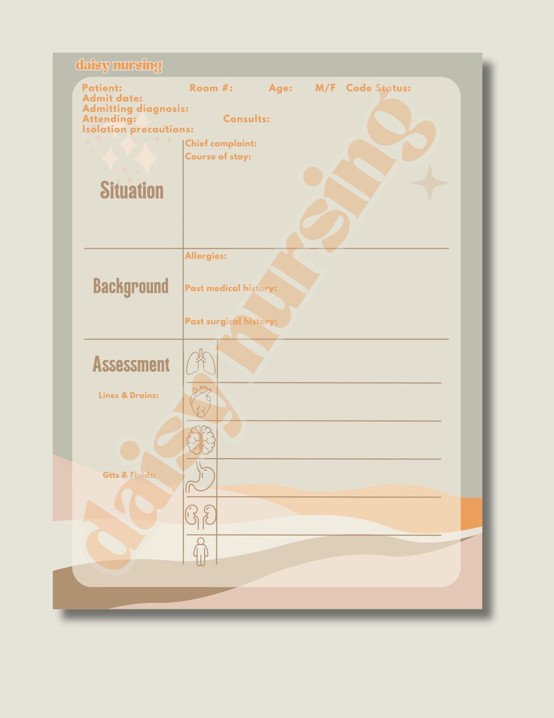 Earth Tones Report Sheet | Nursing Report Sheet Templates - Etsy