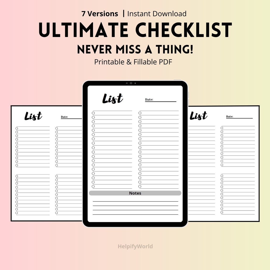 Digital Checklist, Daily to Do List Template, Daily Checklist Printable ...