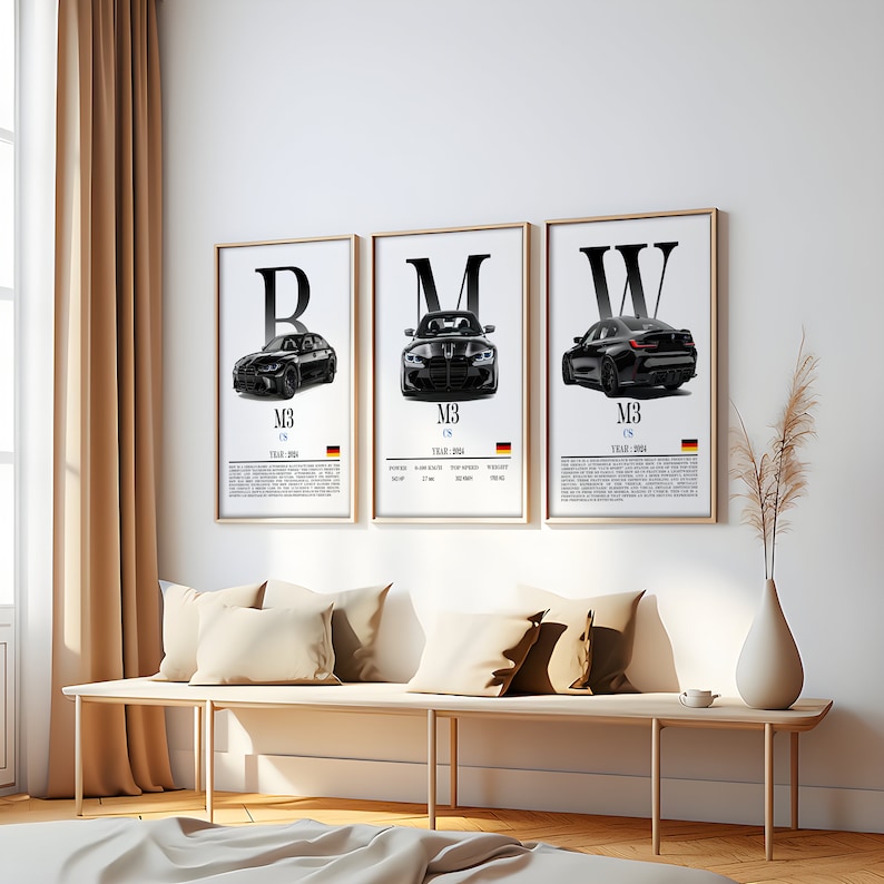 BMW M3 CS Set of 3 Posters, BMW Wall Art, Wall Poster, Car Poster ...