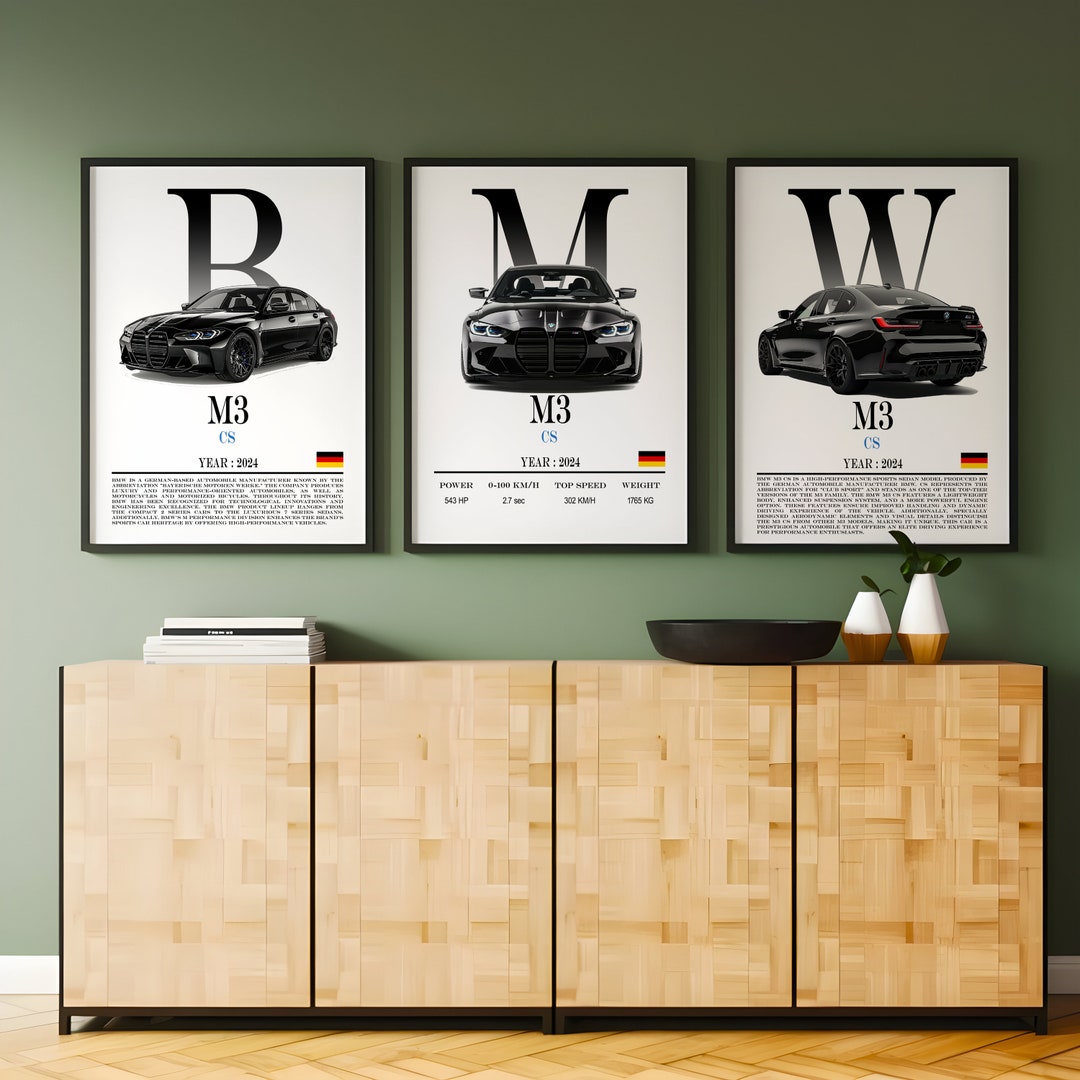 BMW M3 CS Set of 3 Posters, BMW Wall Art, Wall Poster, Car Poster ...