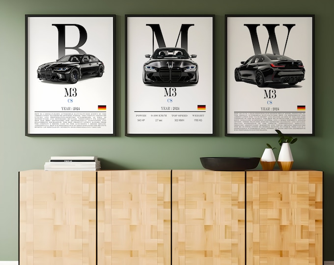 BMW M3 CS Set of 3 Posters, BMW Wall Art, Wall Poster, Car Poster ...
