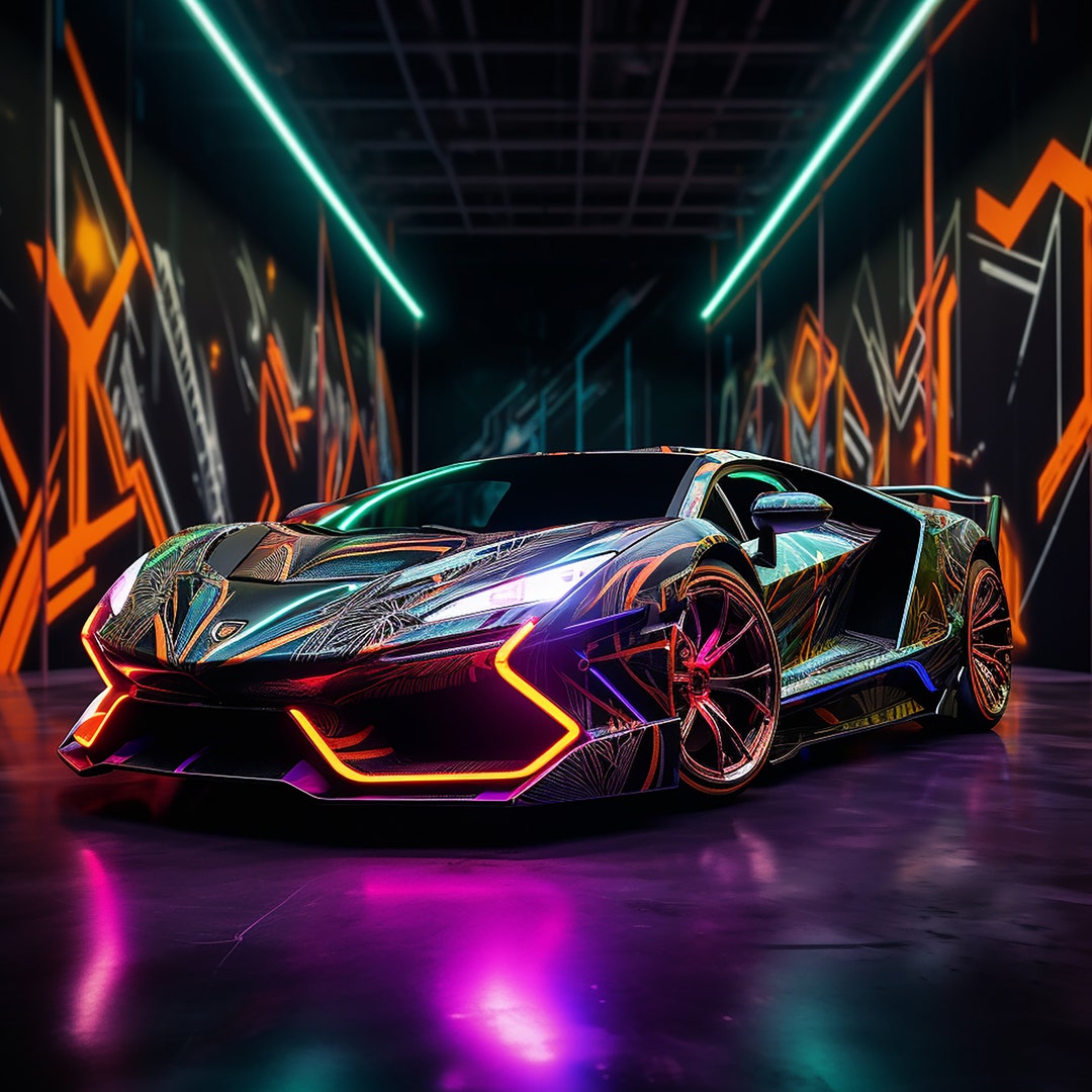Lamborghini Neon Abstract Digital Wall Decor, Printable Car Wall Art ...