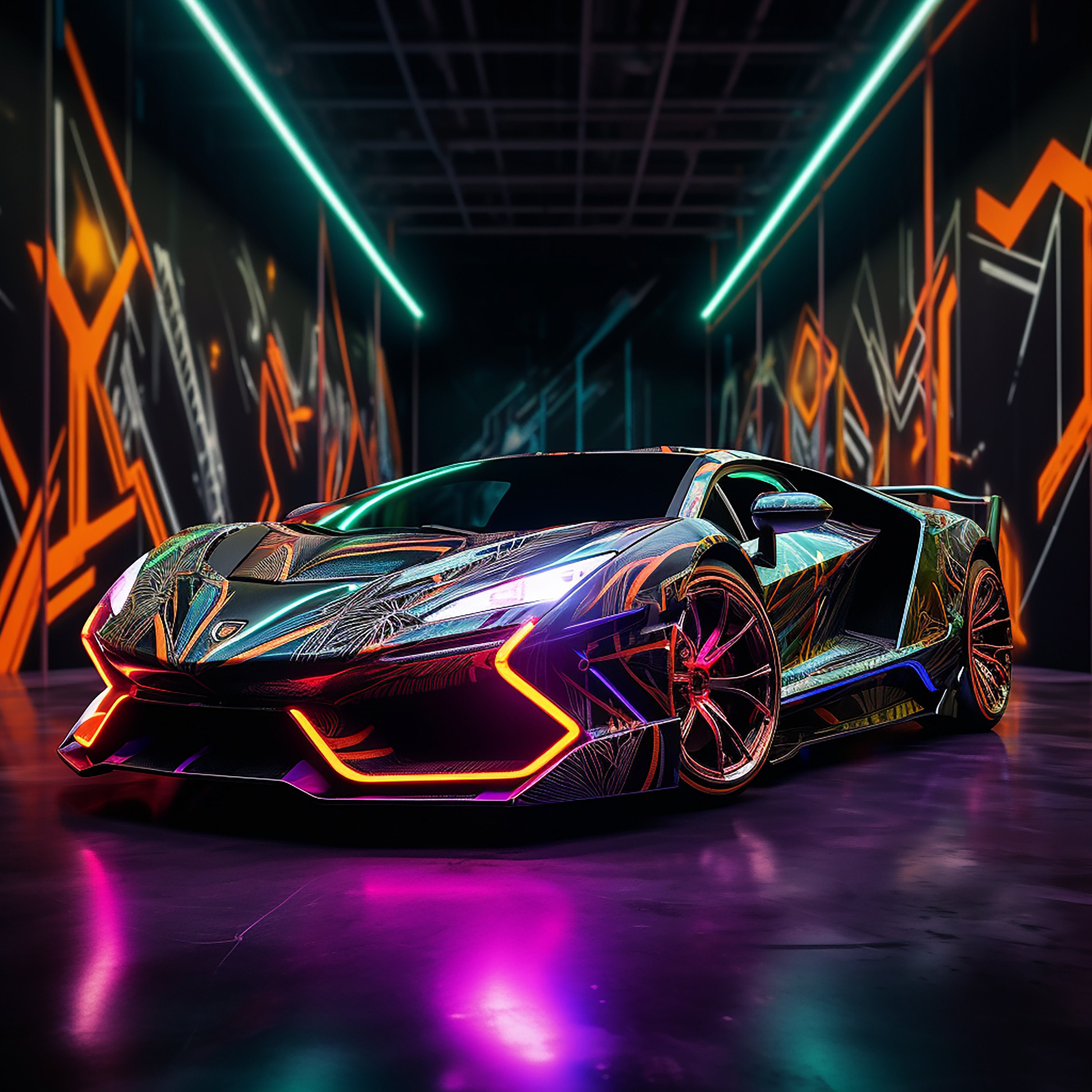 Lamborghini Neon Abstract Digital Wall Decor, Printable Car Wall Art ...