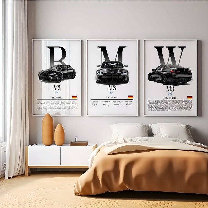 BMW M3 CS Set of 3 Posters, BMW Wall Art, Wall Poster, Car Poster ...