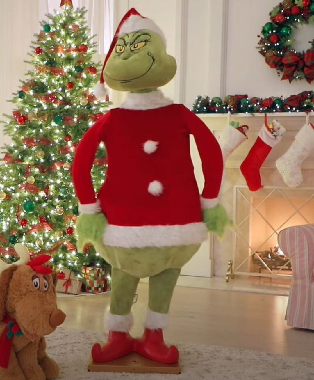 CHRISTMAS Yard-animated Grinch in Santa Outfit 4ft Tall Ndoor - Etsy