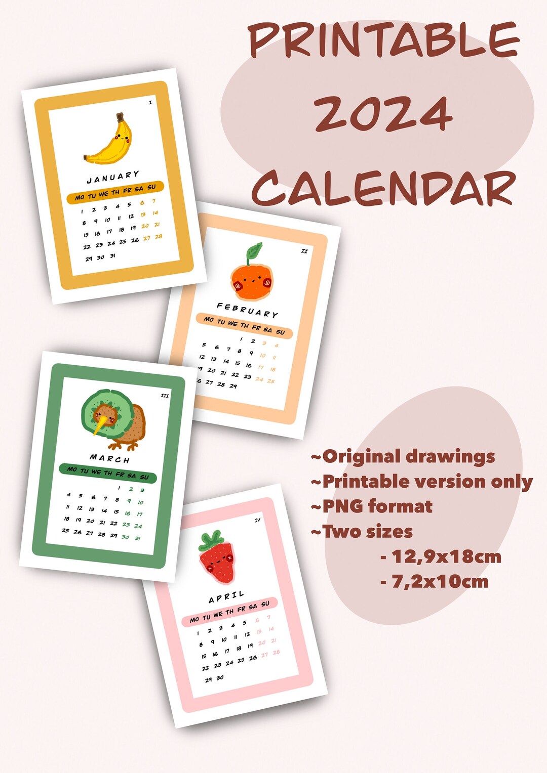 Printable 2024 Calendar - Mini Cute Calendar - Minimal 2024 Calendar ...