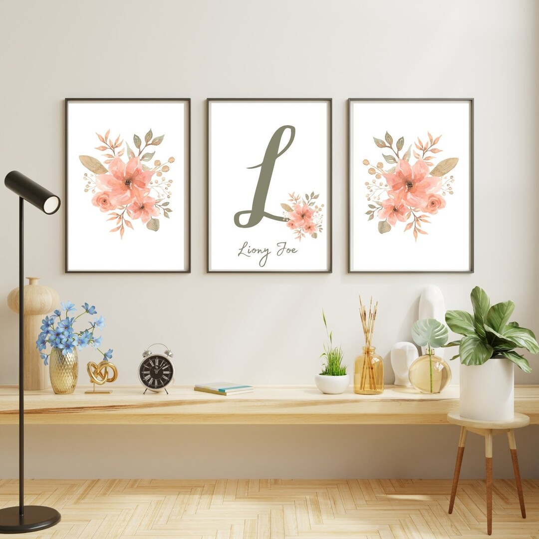 Wall Art With Initial Name and Flower Decoration Gift for Baby Gifts or ...