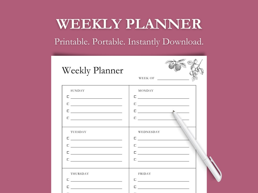 Berry Weekly Planner Printable PDF Printable Weekly Planner - Etsy