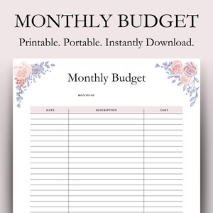 Floral Monthly Budget Planner Printable, Pink Printable Monthly Budget ...