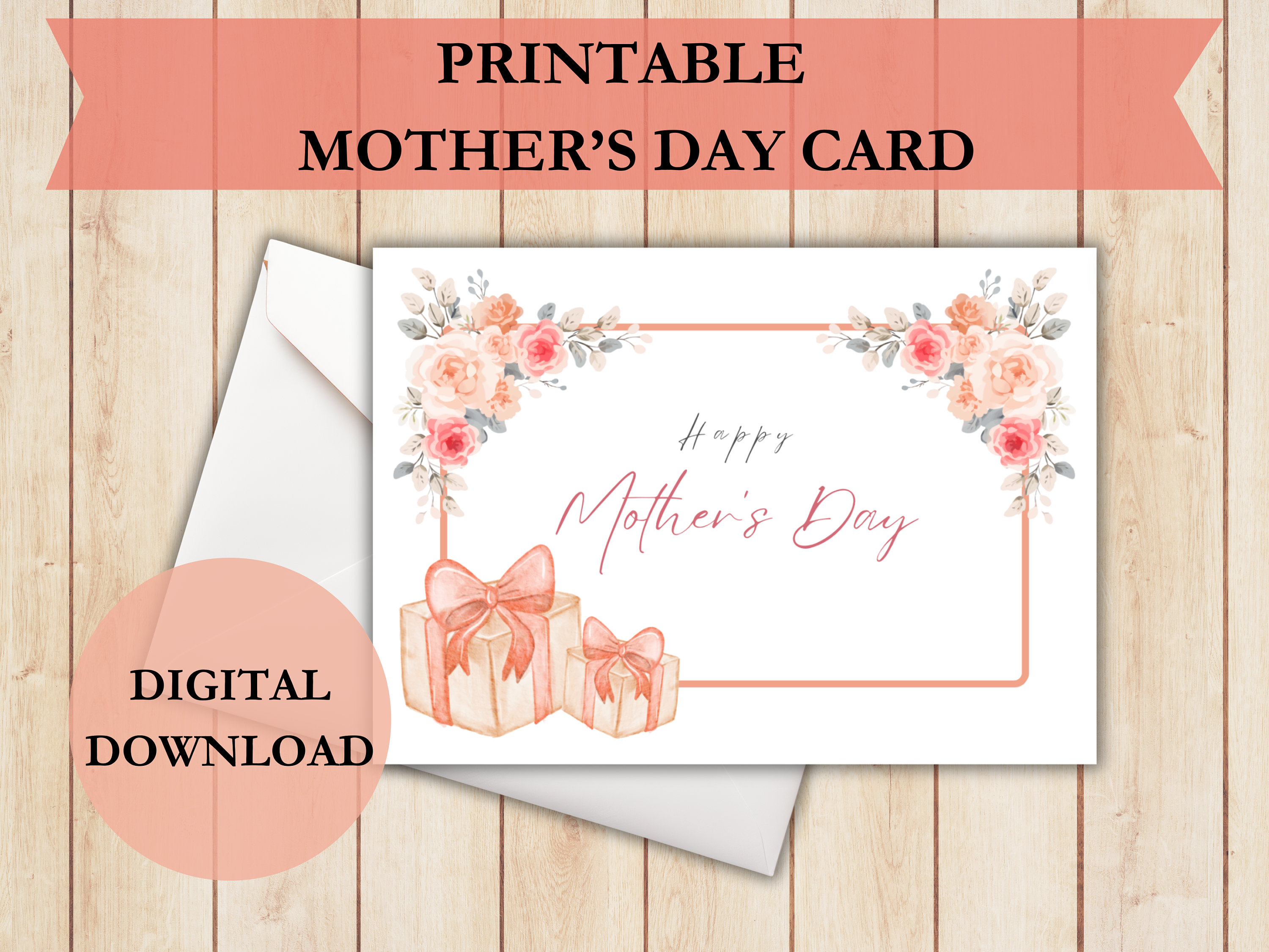 Happy Mothers Day Printable Card, Printable Card for Mom, Floral ...