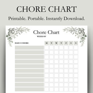 Chore Chart Printable PDF, Green Chore Chart for Adults, Printable ...