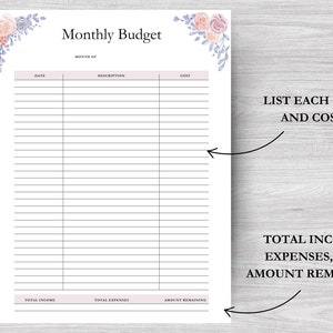 Floral Monthly Budget Planner Printable, Pink Printable Monthly Budget ...