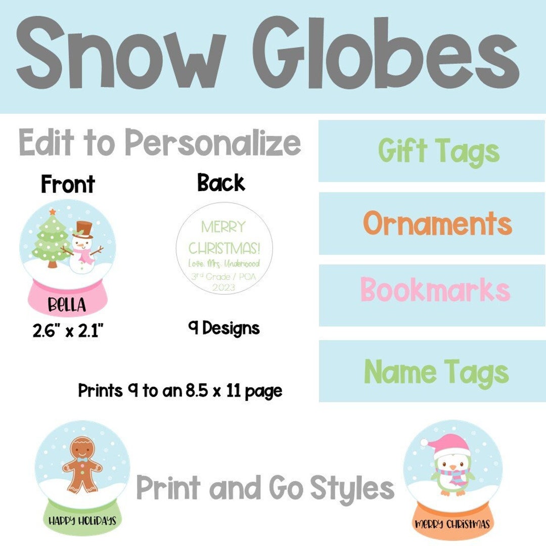 Snow Globe Gift Tags, EDITABLE, Christmas Tags, Holiday Tags - Etsy
