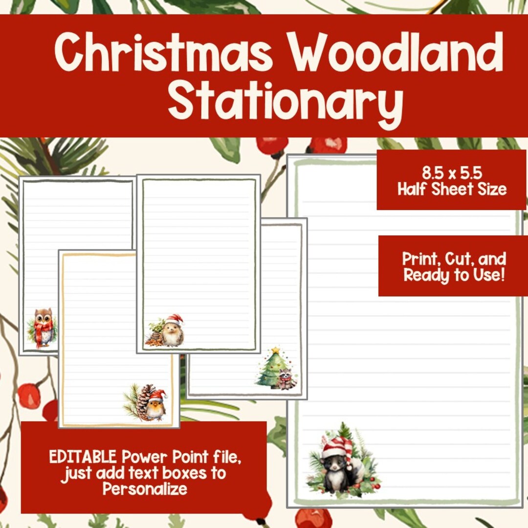 Christmas Woodland Half-sheet PRINTABLE Stationary - Etsy