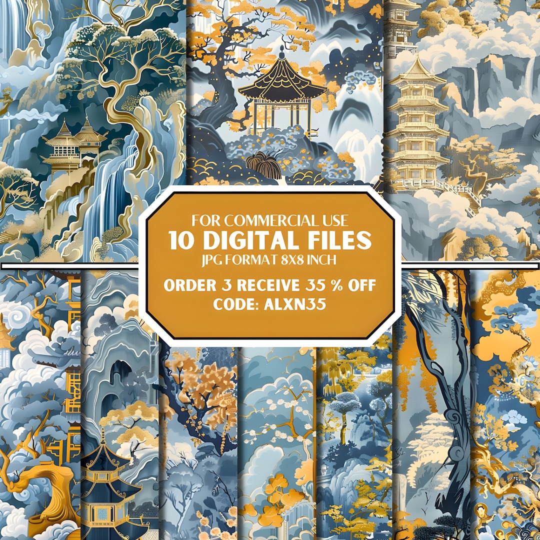 Chinoiserie Digital Paper, Chinese Inspired Art Seamless Patterns ...