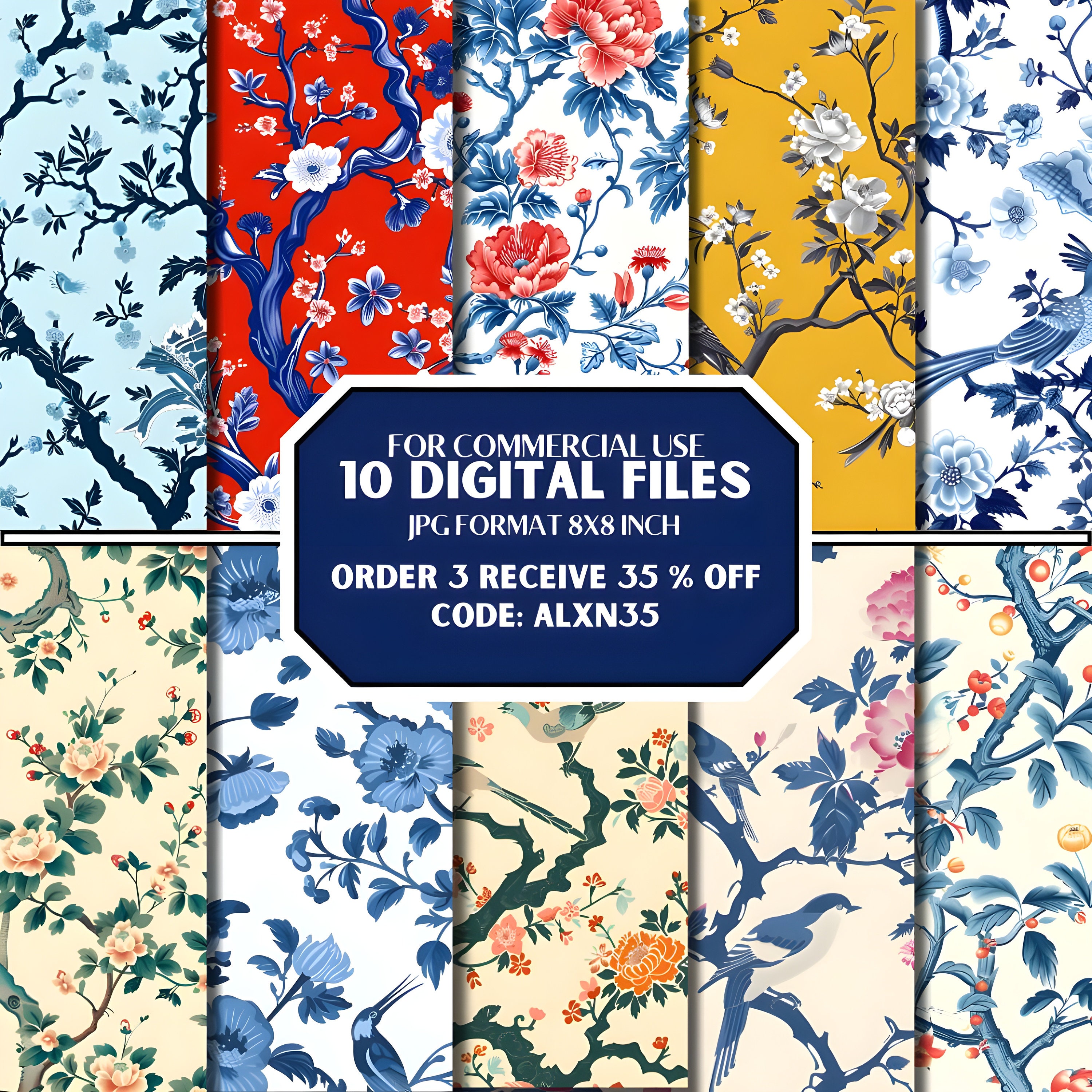 Chinoiserie Digital Paper, Chinese Patterns,chinese Endless Paper, 300 ...