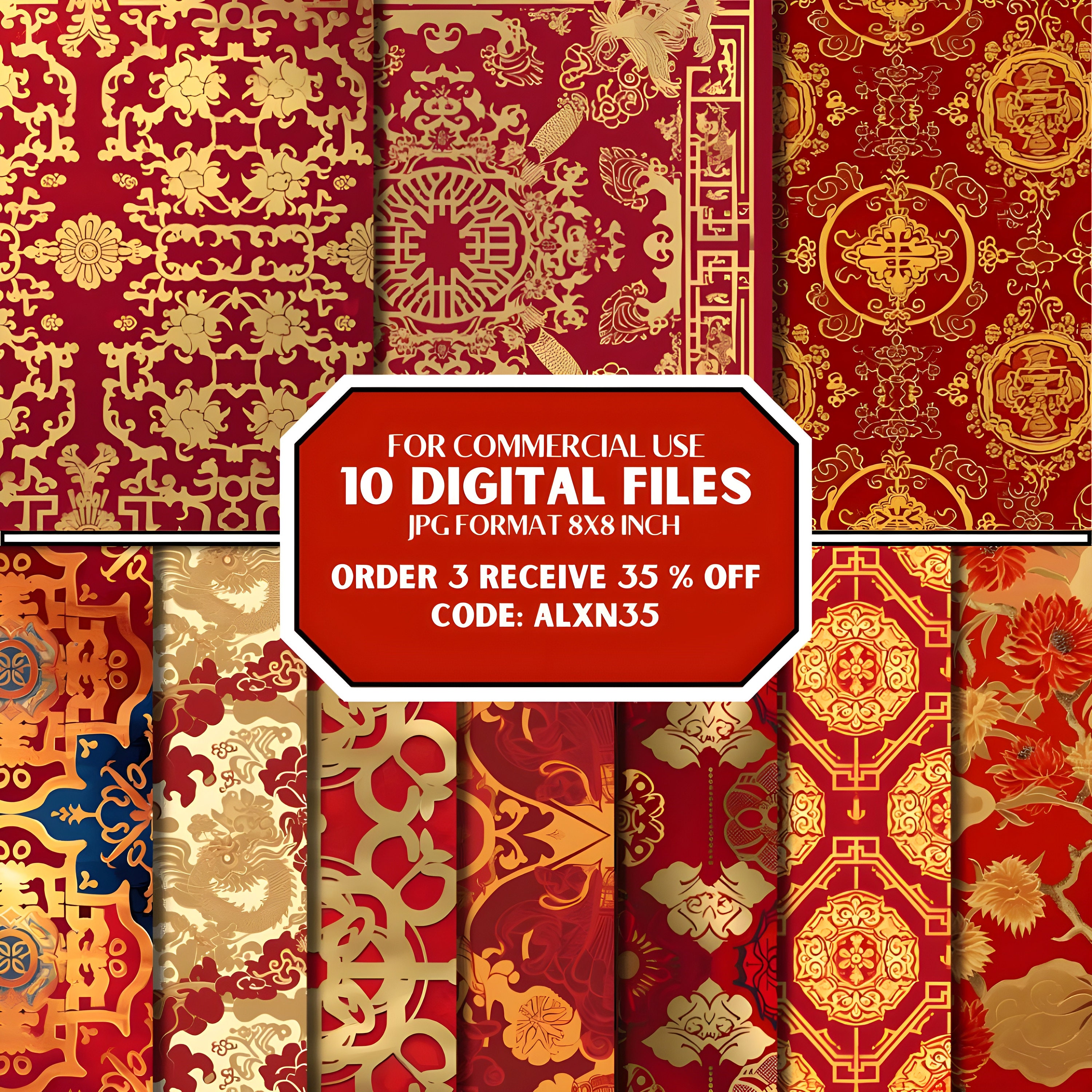 Chinoiserie Digital Paper, Chinese Red and Gold Patterns,chinese ...