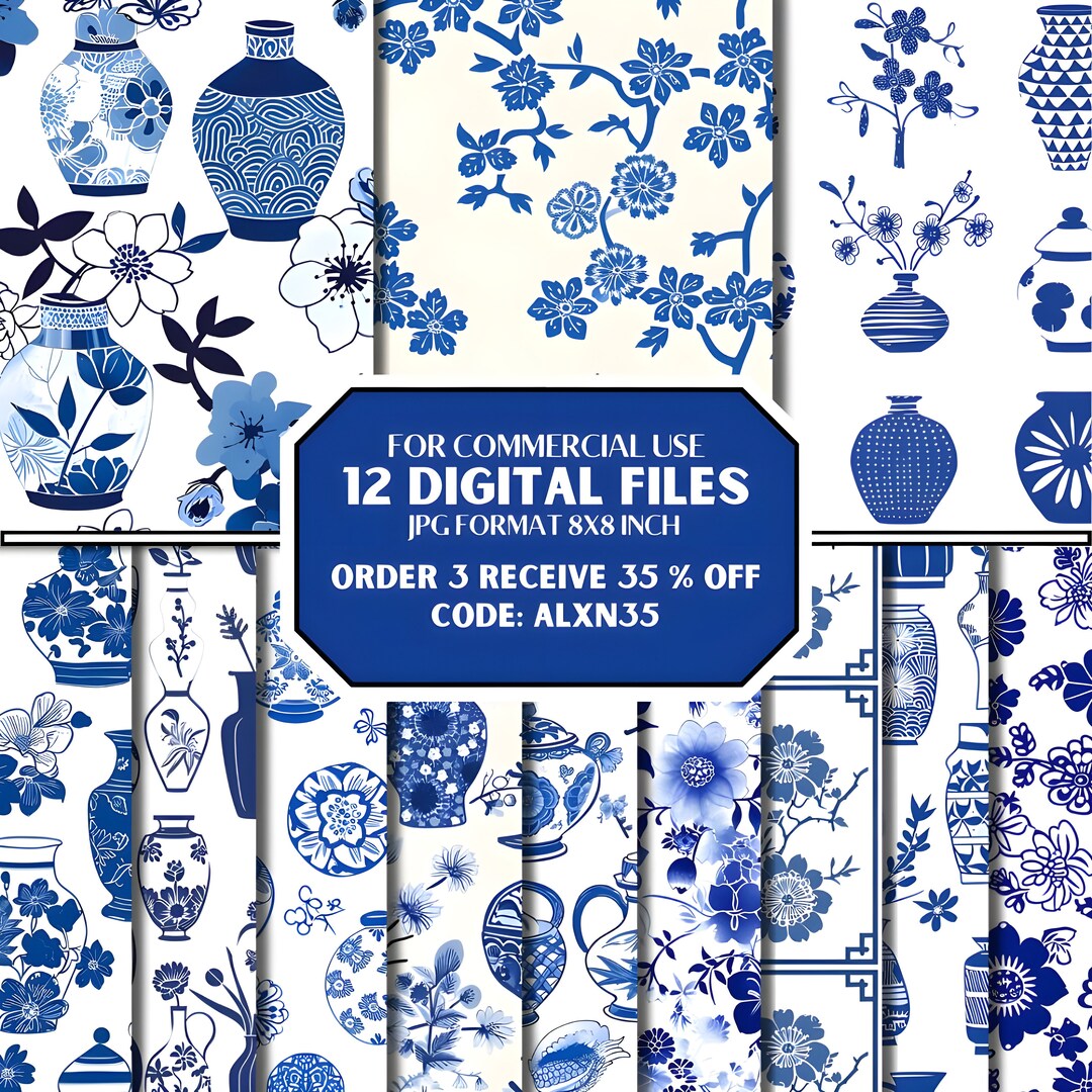 Chinoiserie Digital Paper, Chinese Patterns,blue & White Pattern, 300 ...