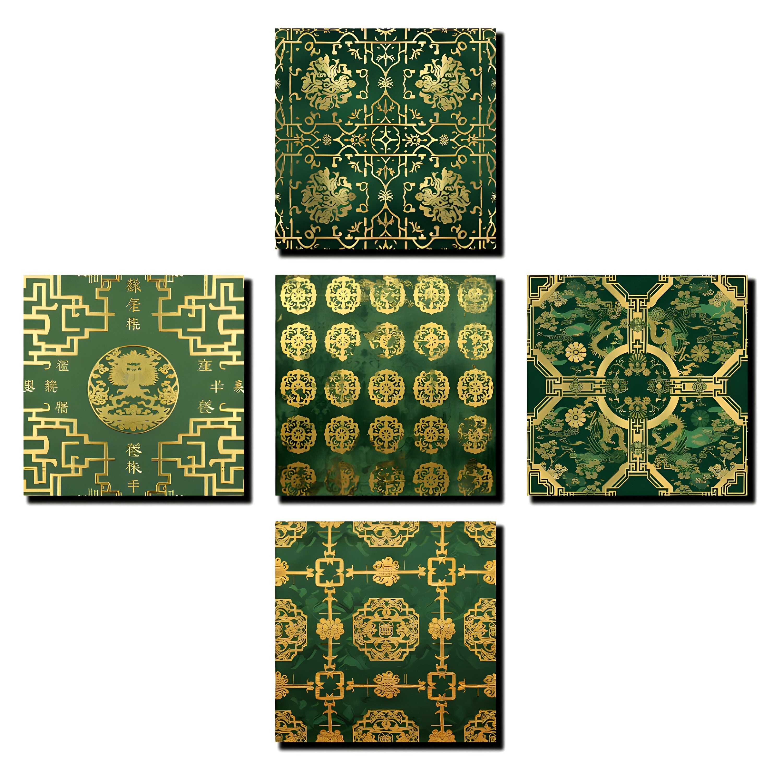 Chinoiserie Digital Paper, Chinese Green and Gold Patterns,chinese ...