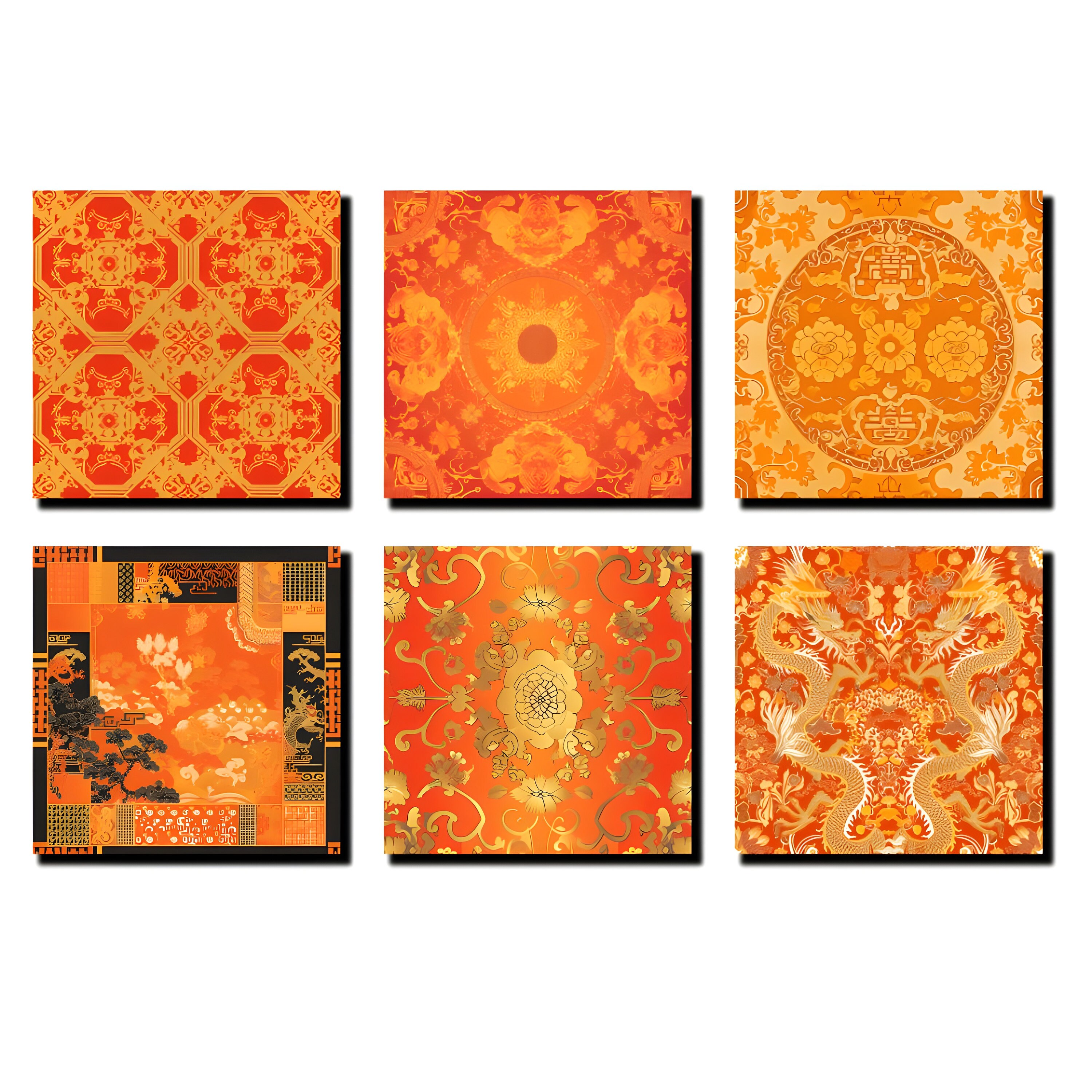 Chinoiserie Digital Paper, Chinese Orange & Gold Patterns,chinese ...