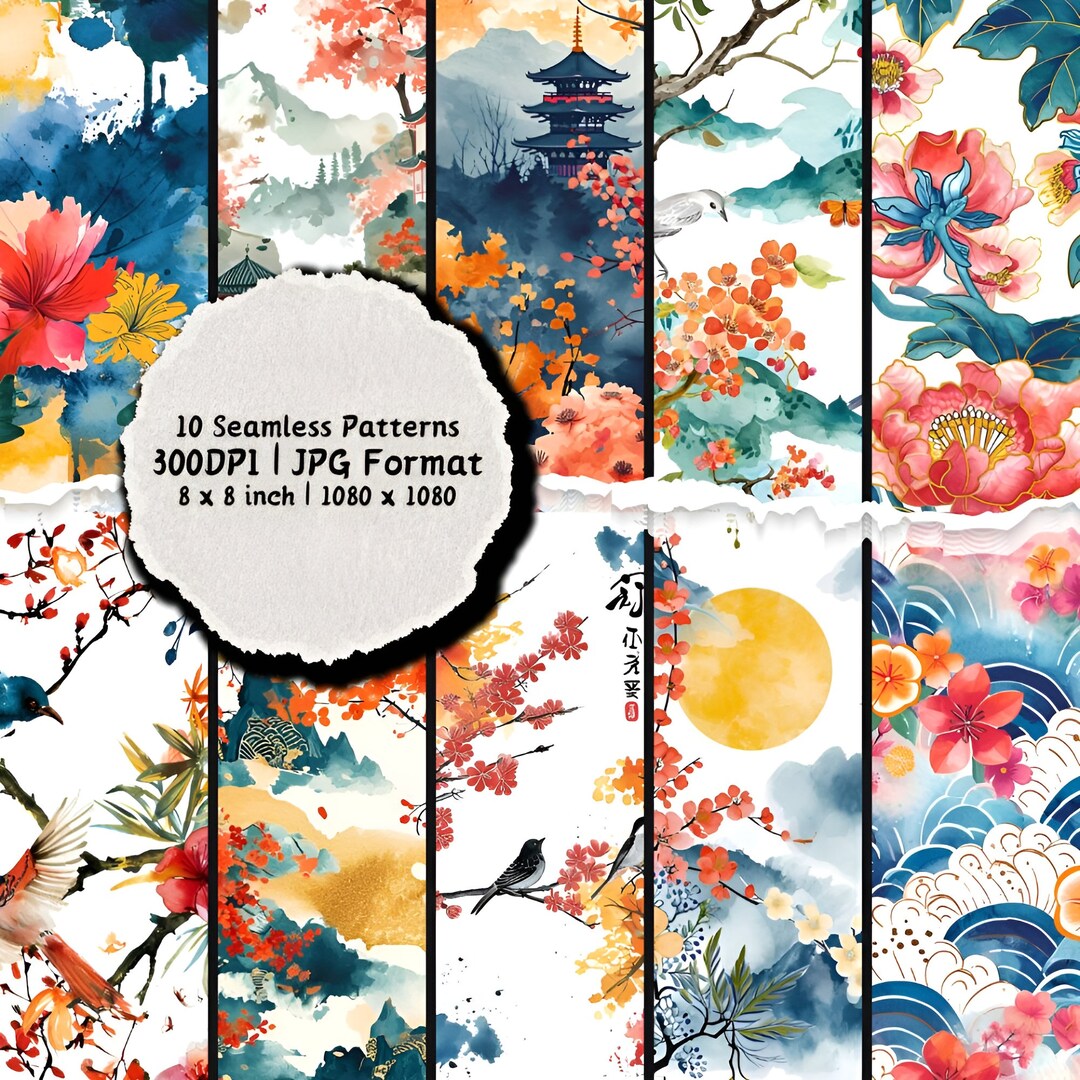 Japanese Nihonga Seamless Pattern,japanse Style, Seamless Pattern ...